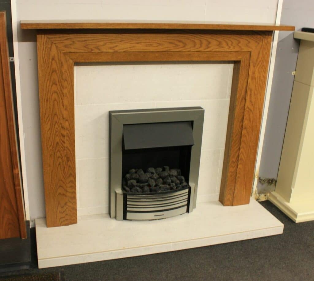 Trent Fireplaces Solid Wood 54" Surround in Dark Oak Finish with Madison White Tile Set and ...